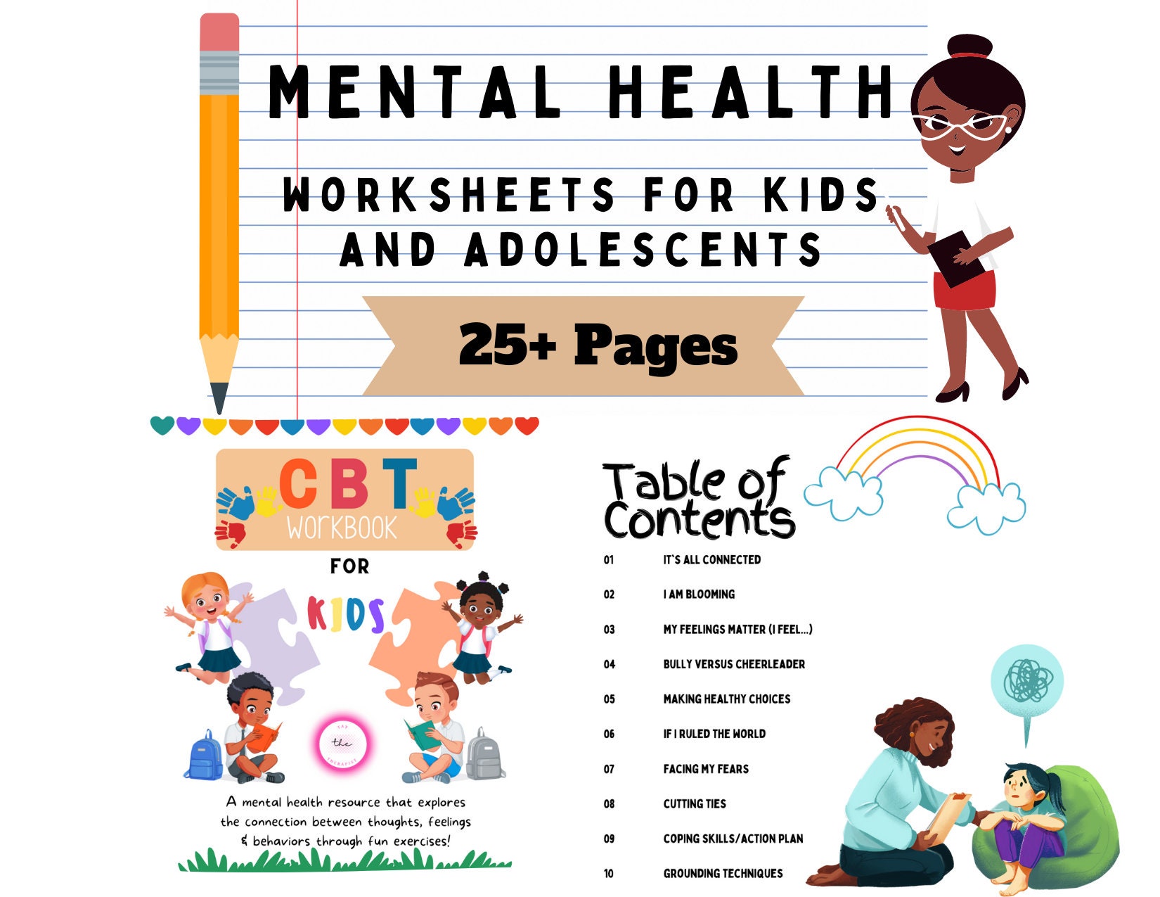 Mental Health Workbook for Kids & Teens, Therapy Worksheets, Anxiety ...