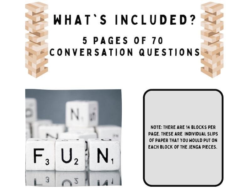 Jenga Game: 70 Conversation Starter Cards for Kids (PDF) - Etsy