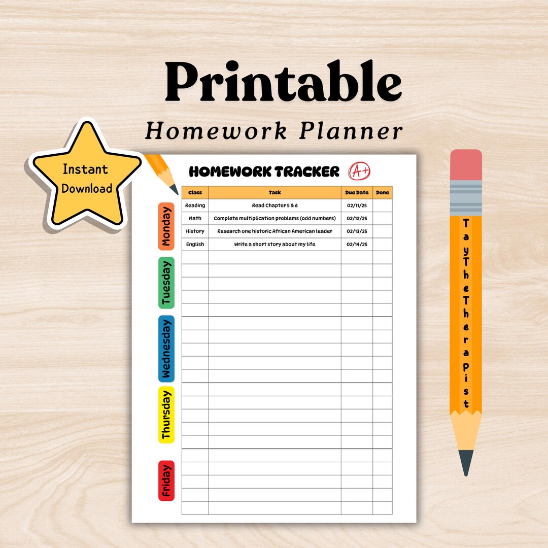 Printable Homework Planner for Kids, Teen, & Adults | Student ...