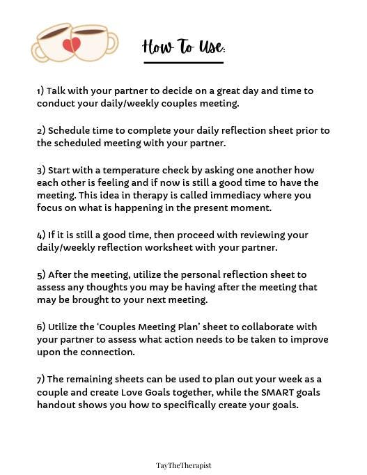 Couples Weekly Check-in Worksheets: Relationship Communication (PDF ...