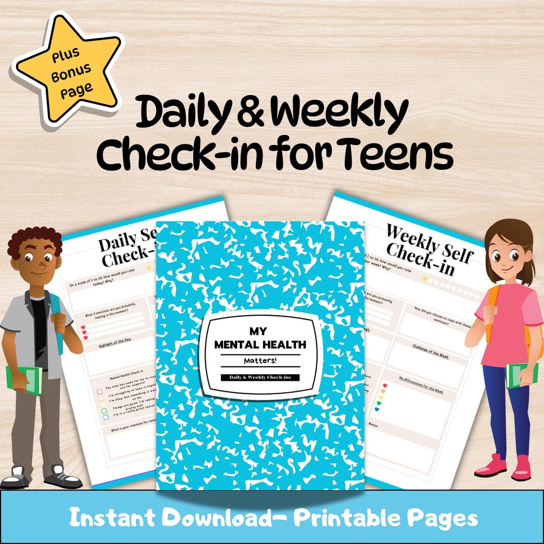 Teen Mental Health Check-in Sheets: Daily & Weekly Therapy Worksheets ...