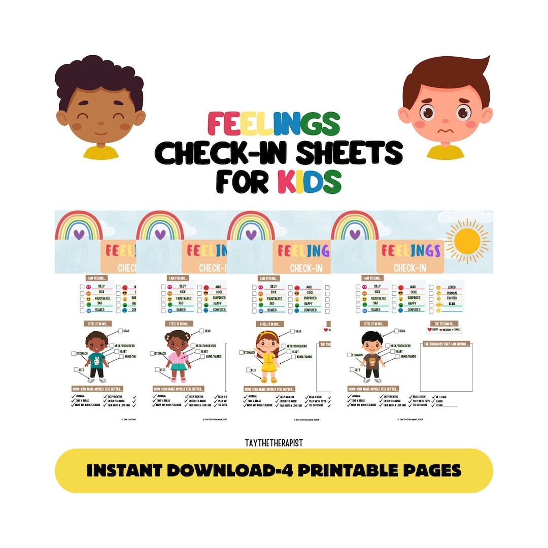Kids Feelings Check-in Sheets, Printable Worksheet for Learning Kids ...