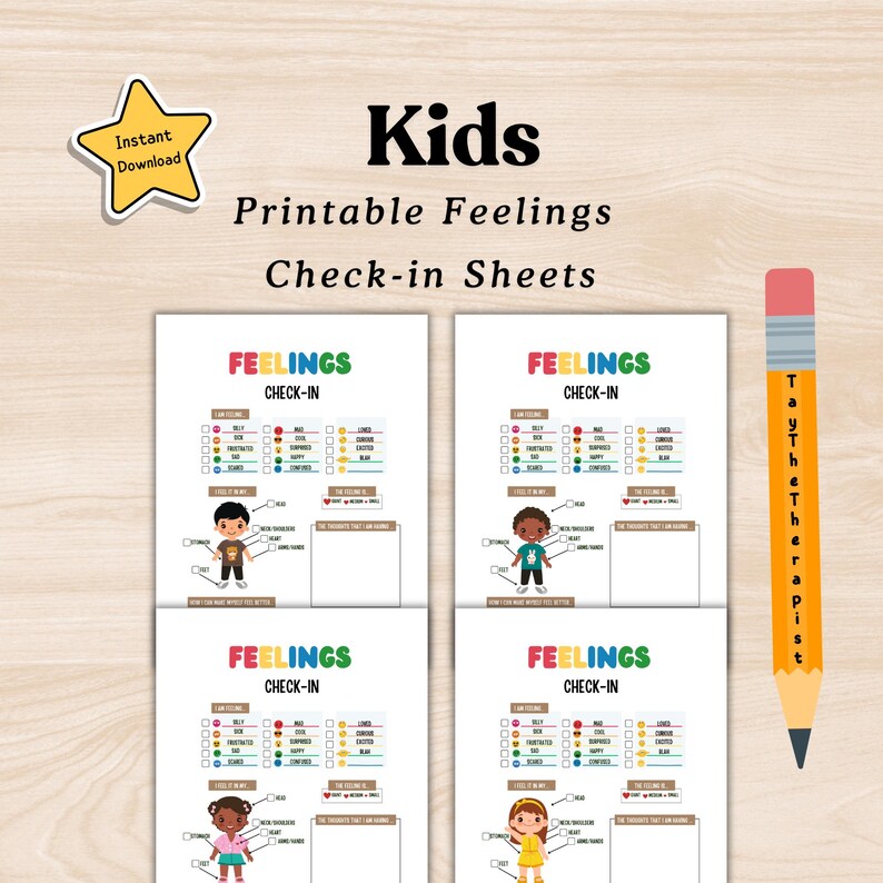 Kids Feelings Check-in Sheets: Mental Health Tracker (printable PDF) - Etsy