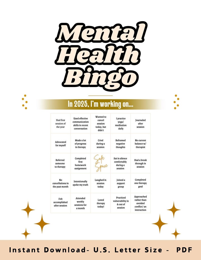 Therapist Bingo Card, Adult Mental Health Bingo, Mindfulness and Coping ...