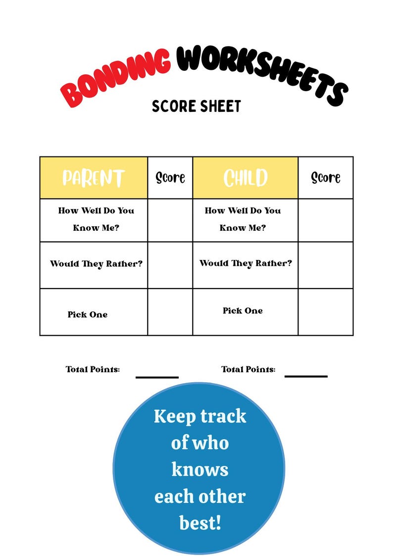 Parent Child Connection Activities | Fun Bonding Worksheets ...