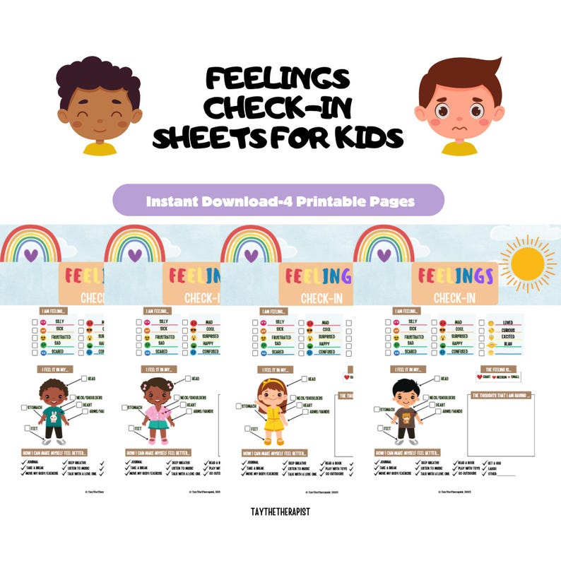 Feelings Check-in Sheets for Kids, Printable Worksheet for Learning ...