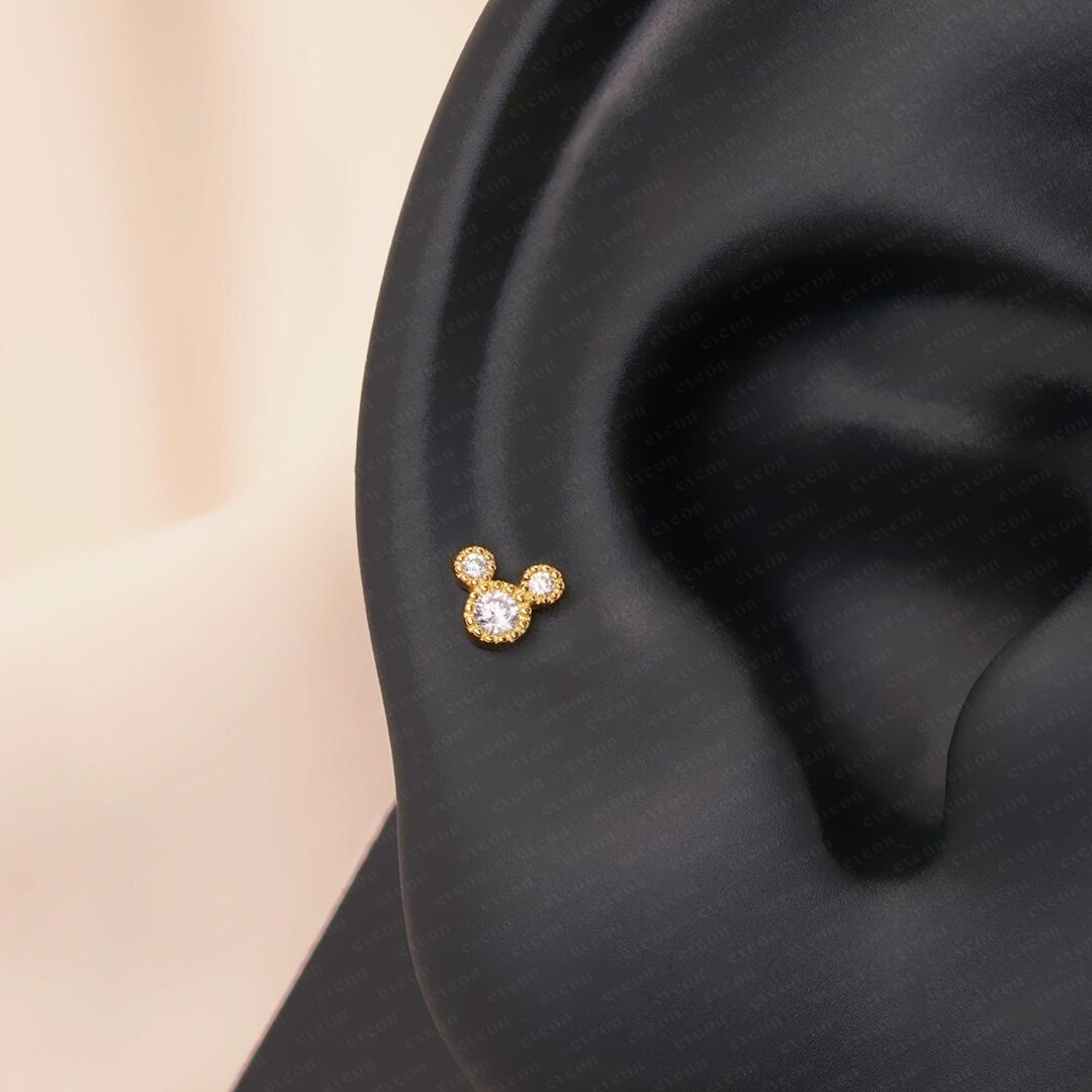 18G/16G Tiny Mouse Flat Back Labret Stud Internally Threaded Flat Back ...