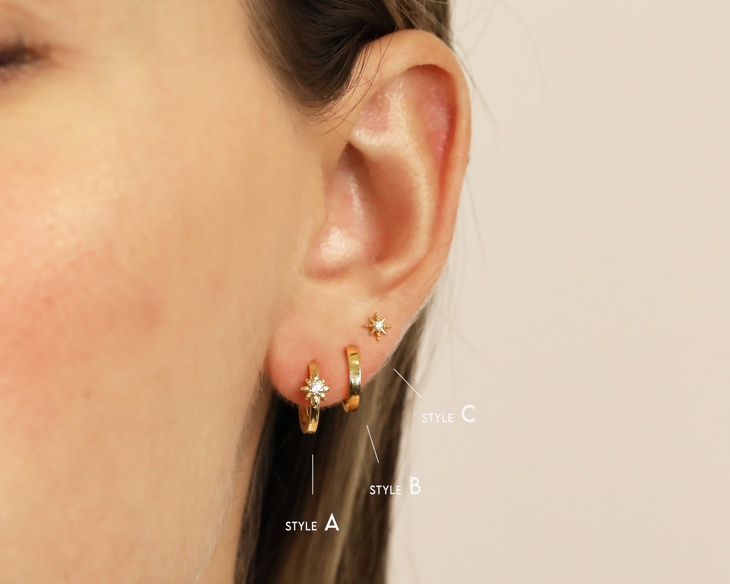 18K Gold Tiny Star Hoop Earring Set Earring Stack Sterling - Etsy