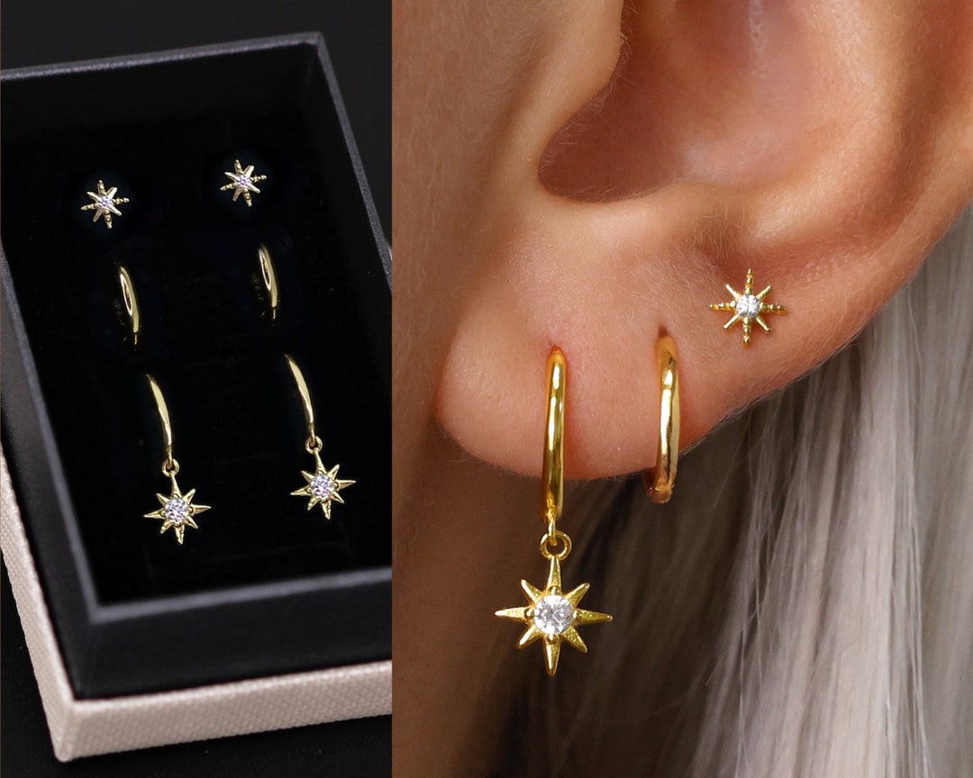 18K Gold Dainty Star Earring Set Earring Stack Sterling Silver Earring ...