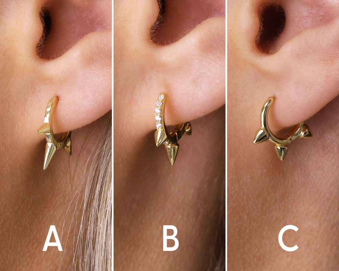 Triple Spike Huggie Hoop Earrings Sterling Silver Hoop Earrings Second ...