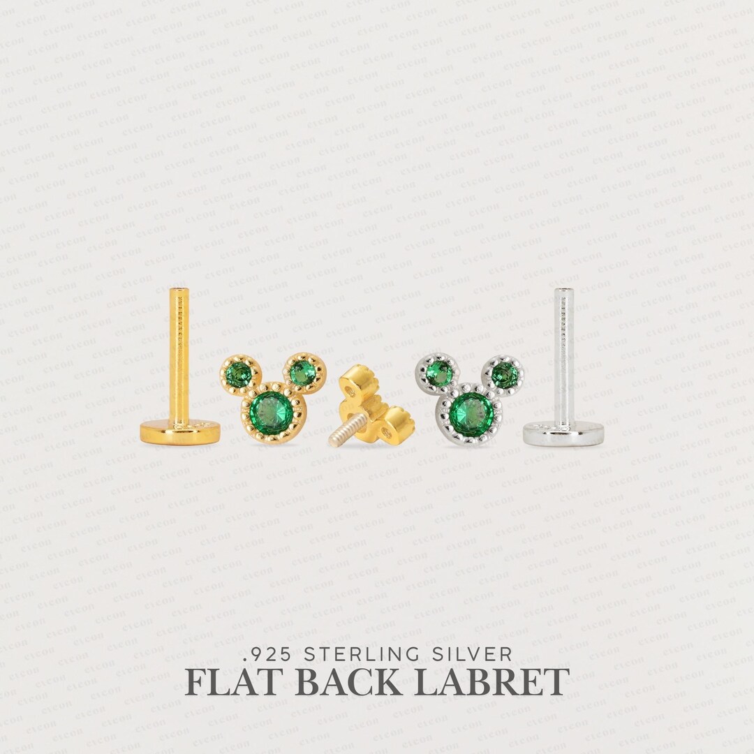18G/16G Emerald Mouse Flat Back Labret Stud Internally Threaded Flat ...