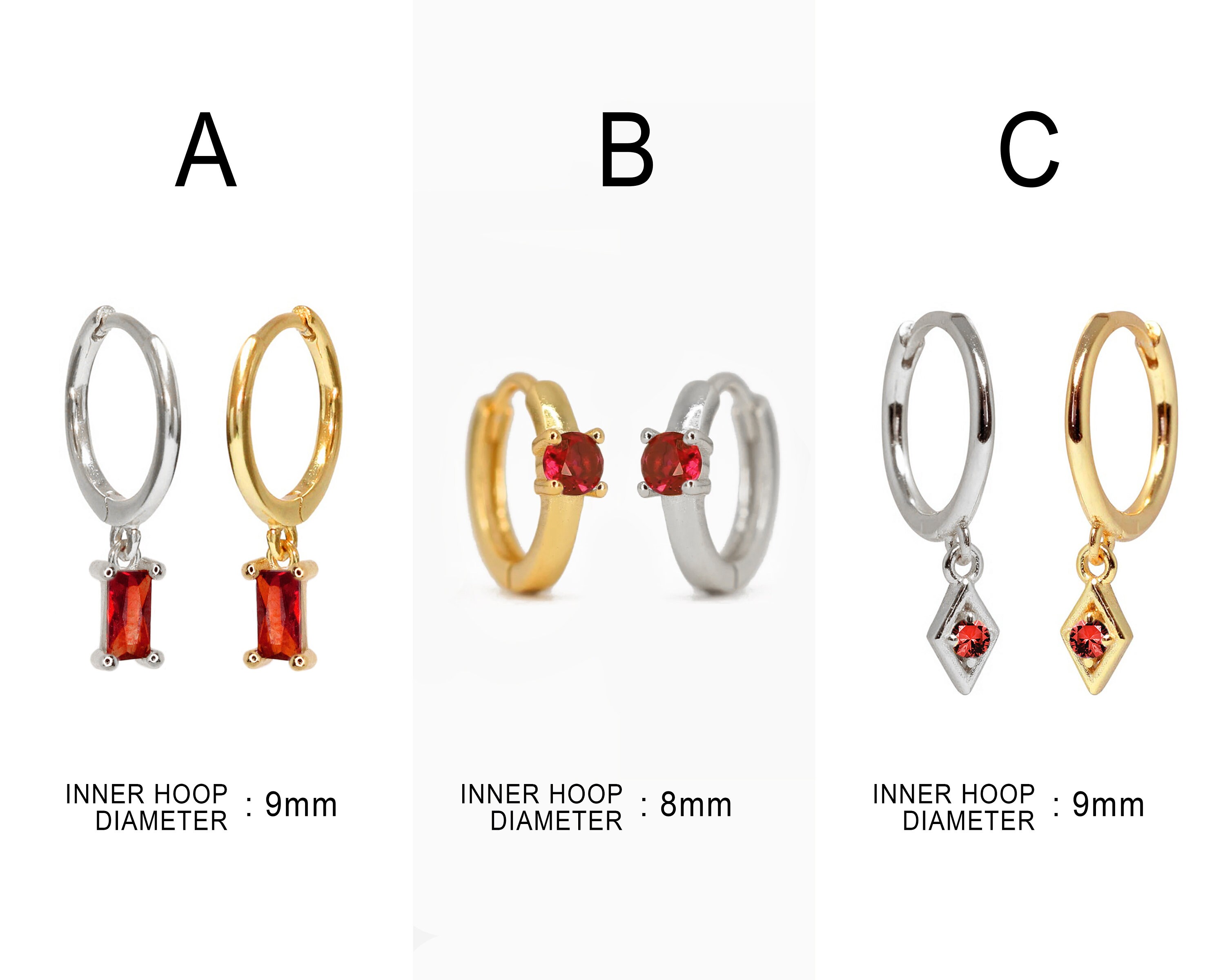 Ruby Hoop Earrings Baguette Hoops Gold Ruby Hoops - Etsy