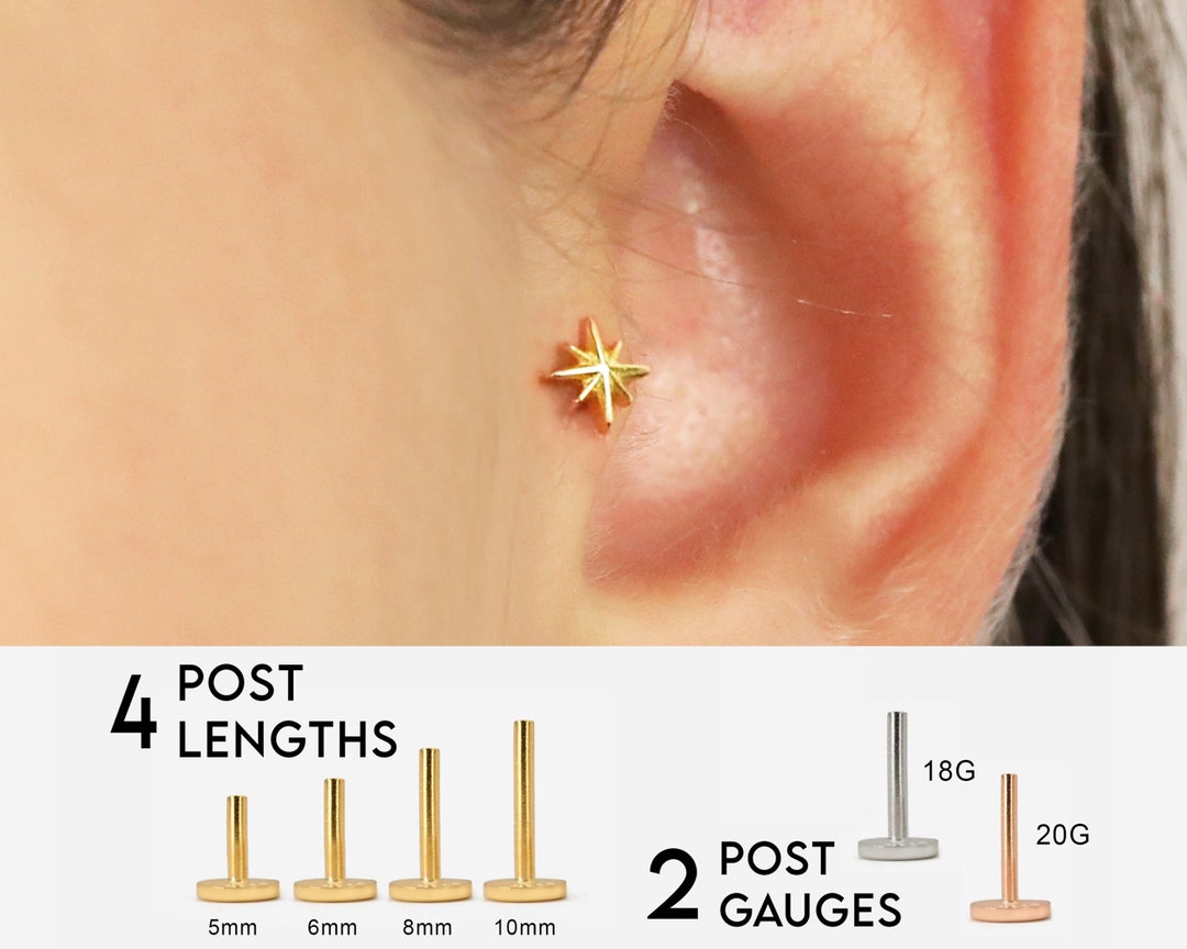 20G/18G Tiny Star Threadless Push Pin Labret Stud Gold Push Pin ...