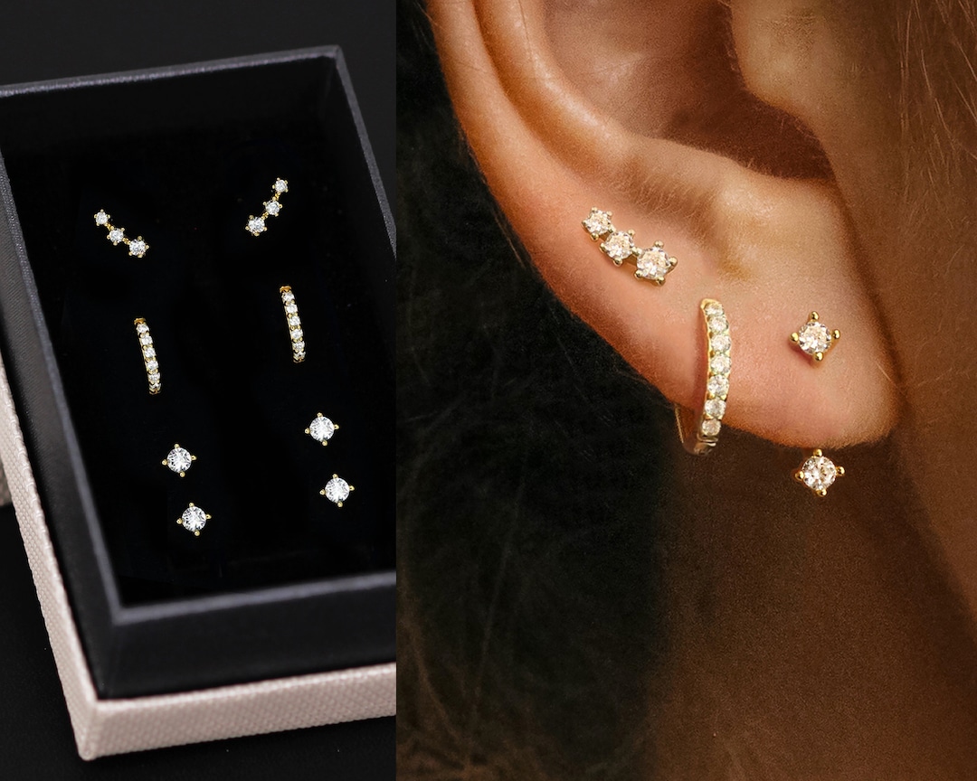 Diamond Front Back Earring Set Earring Stack Sterling Silver Earring ...