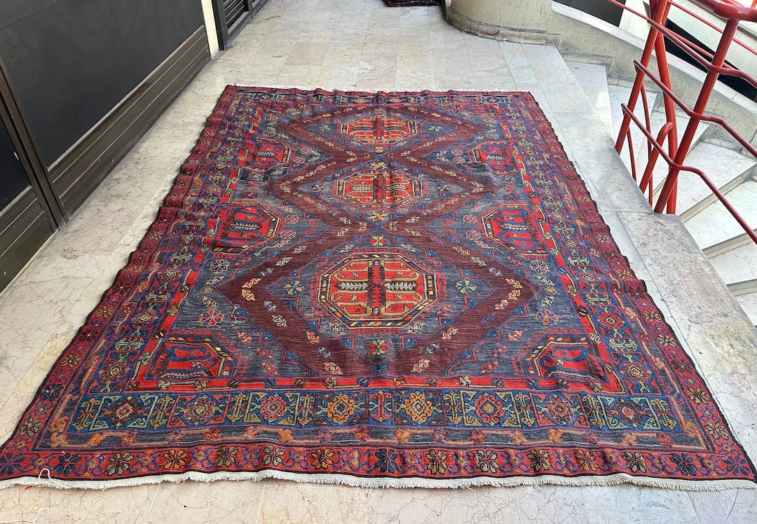 Colorful Soumak Rug, 7.4''x10'' Feet Embroidered Caucasian Soumak Rug ...