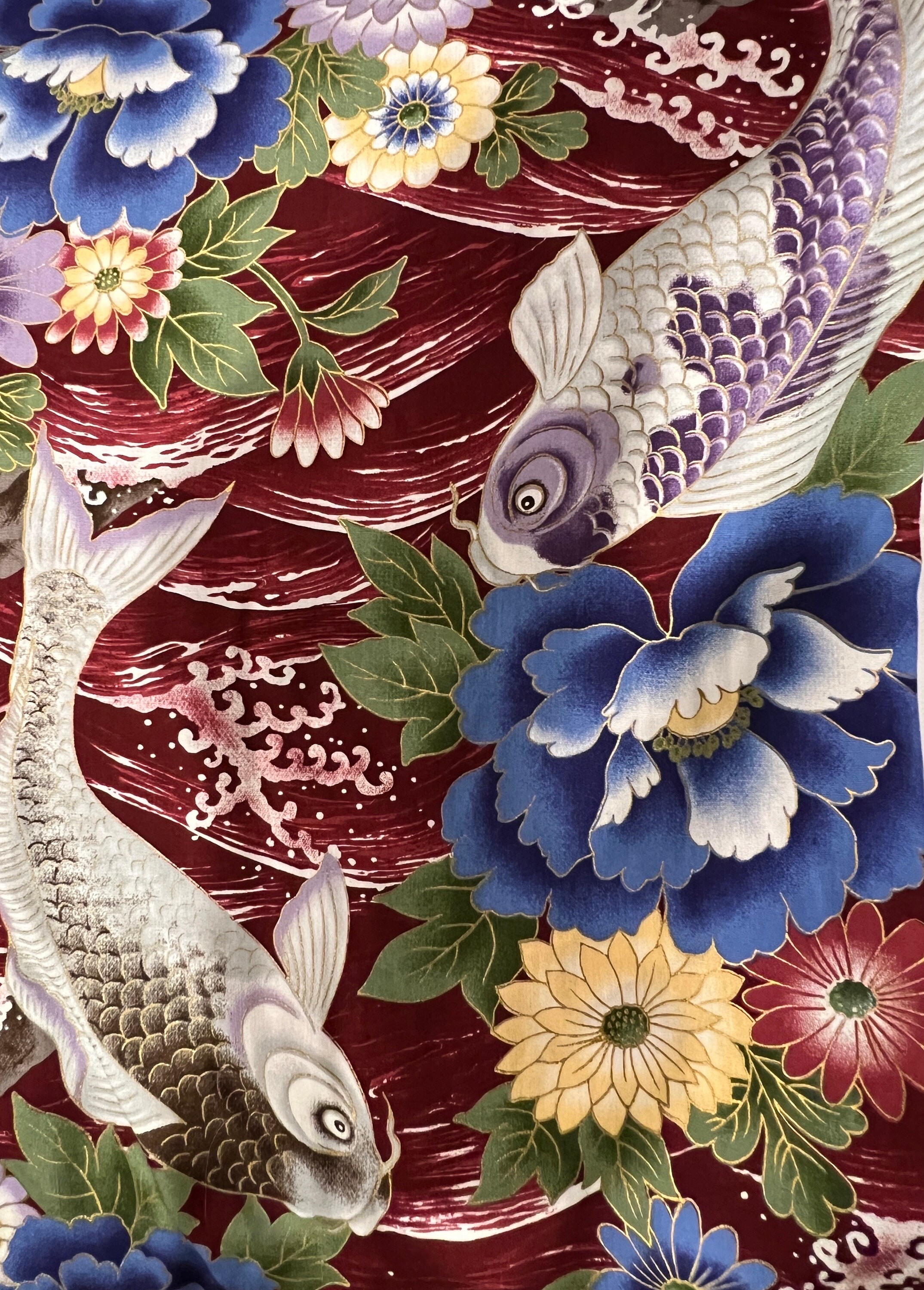 Japanese - Fabric - Koi in Red Water From Kona Bay Fabrics -2004 -koic ...
