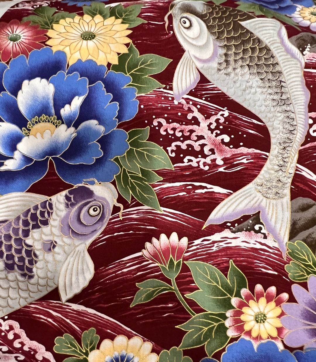 Japanese - Fabric - Koi in Red Water From Kona Bay Fabrics -2004 -koic ...