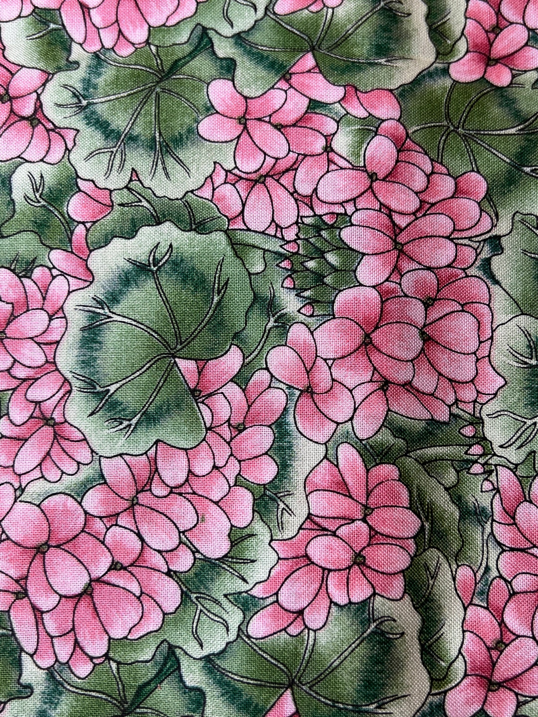 Fabric: Pink Geraniums and Leaves From the "mums the Word" Collection ...