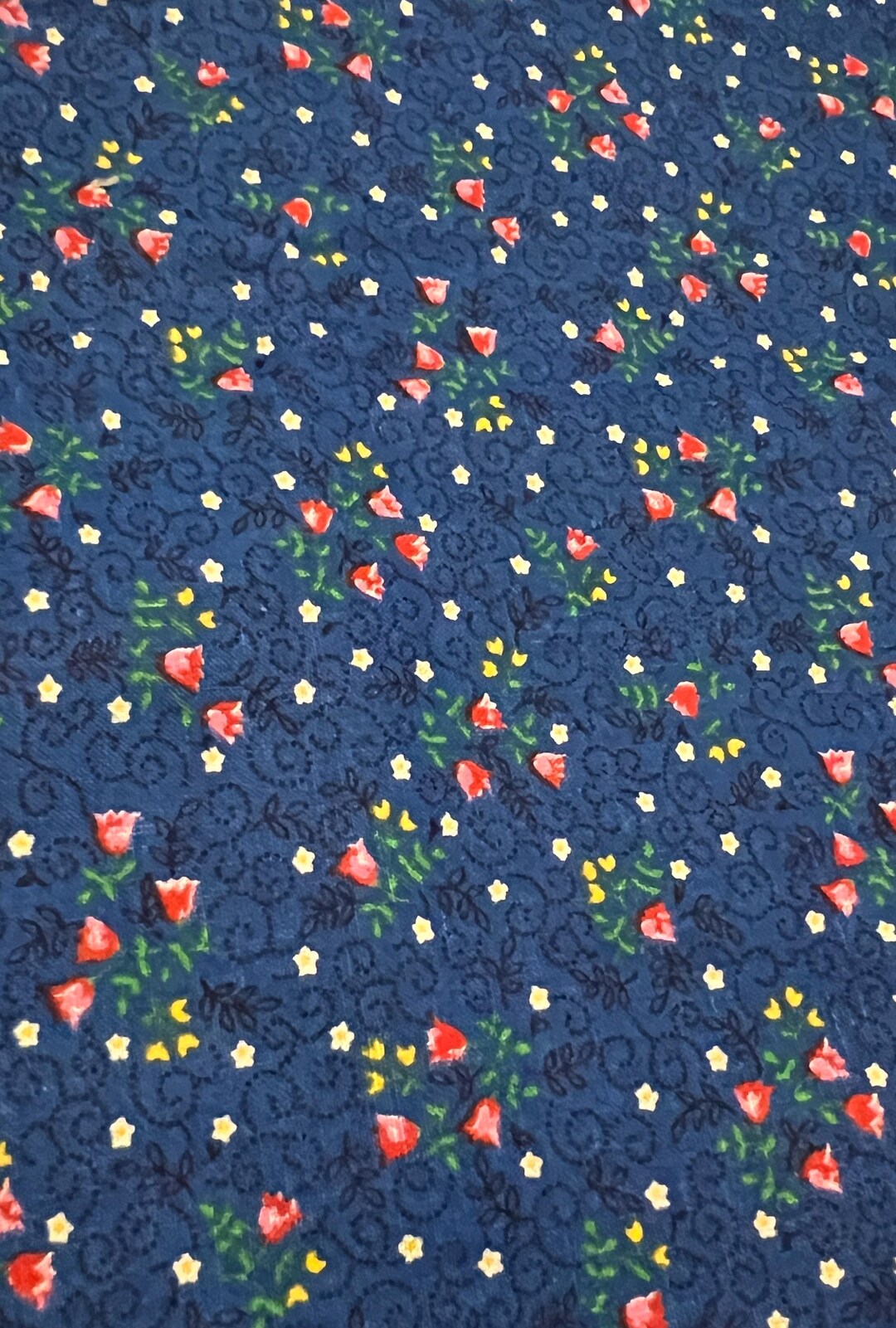 Fabric-cranston VIP Print -tiny Pink Florals on Medium Blue Background ...