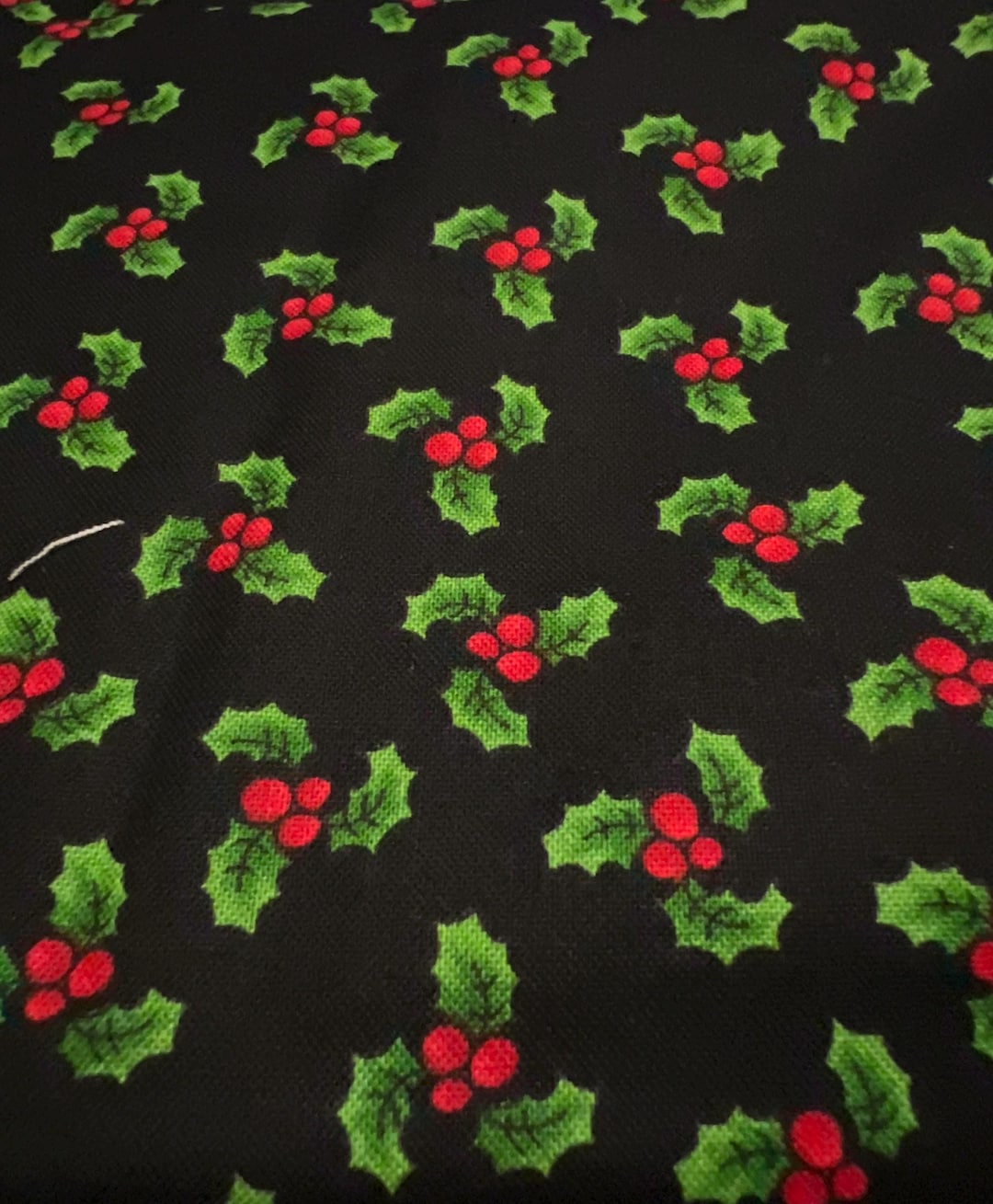 Fabric-holly Dance by Loralie Harris. Holly Leaves and Berries on Black ...