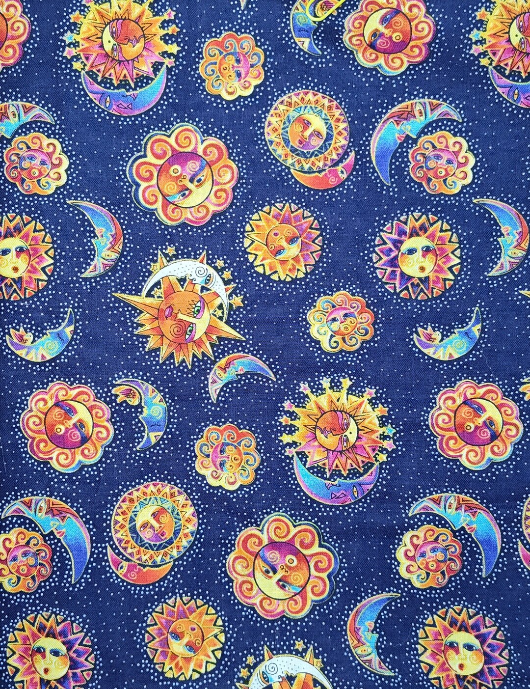 Fabric suns Moons Multi Blue From the Celestial Magic Collection by ...