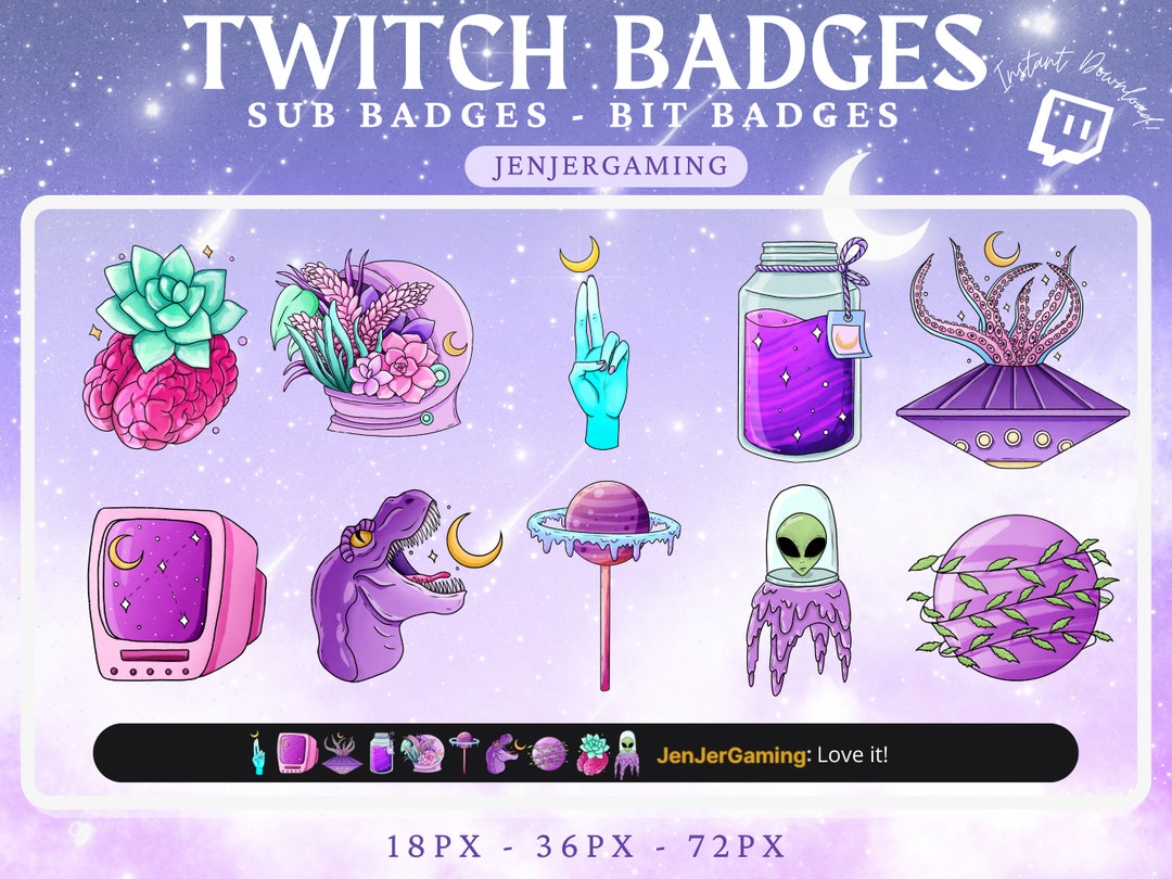 TWITCH BADGES Alien Galaxy Far Away | Celestial | Pastel | Retro | Sub ...