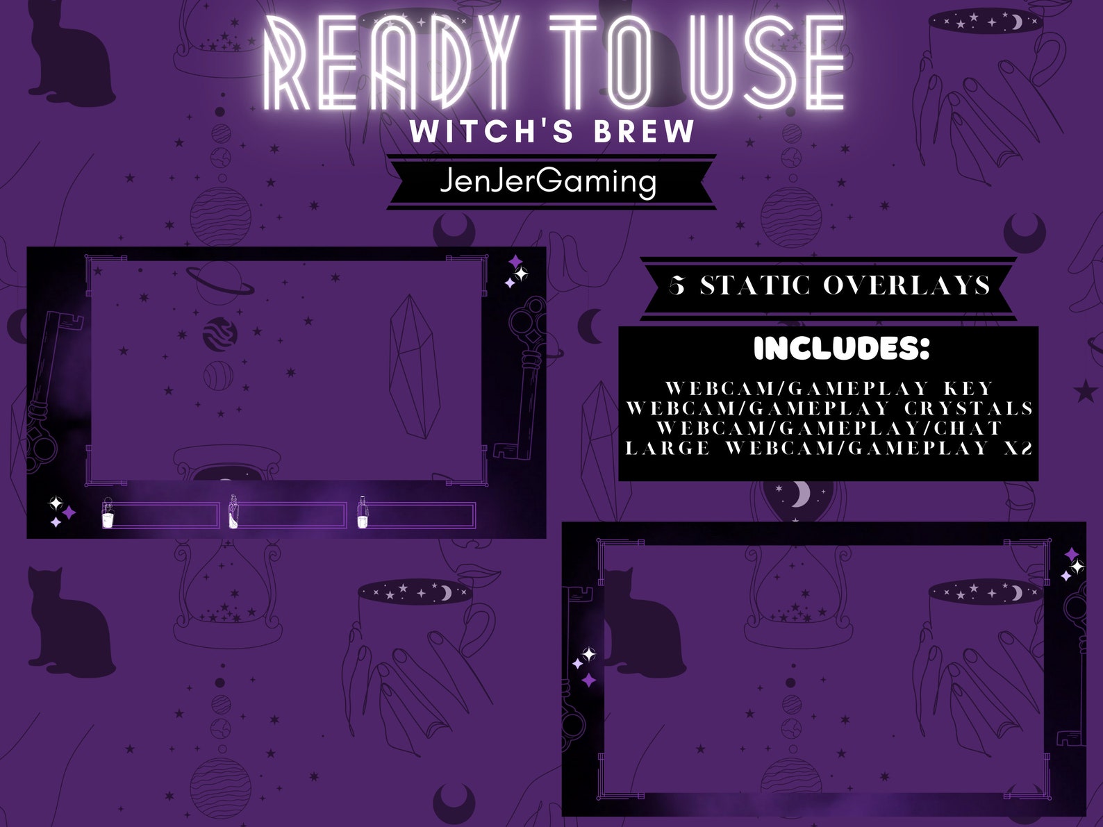 ANIMATED Witch Brew Stream Package | Purple | Black | Gothic | Celestial | Stars | Moon | Witchy ...