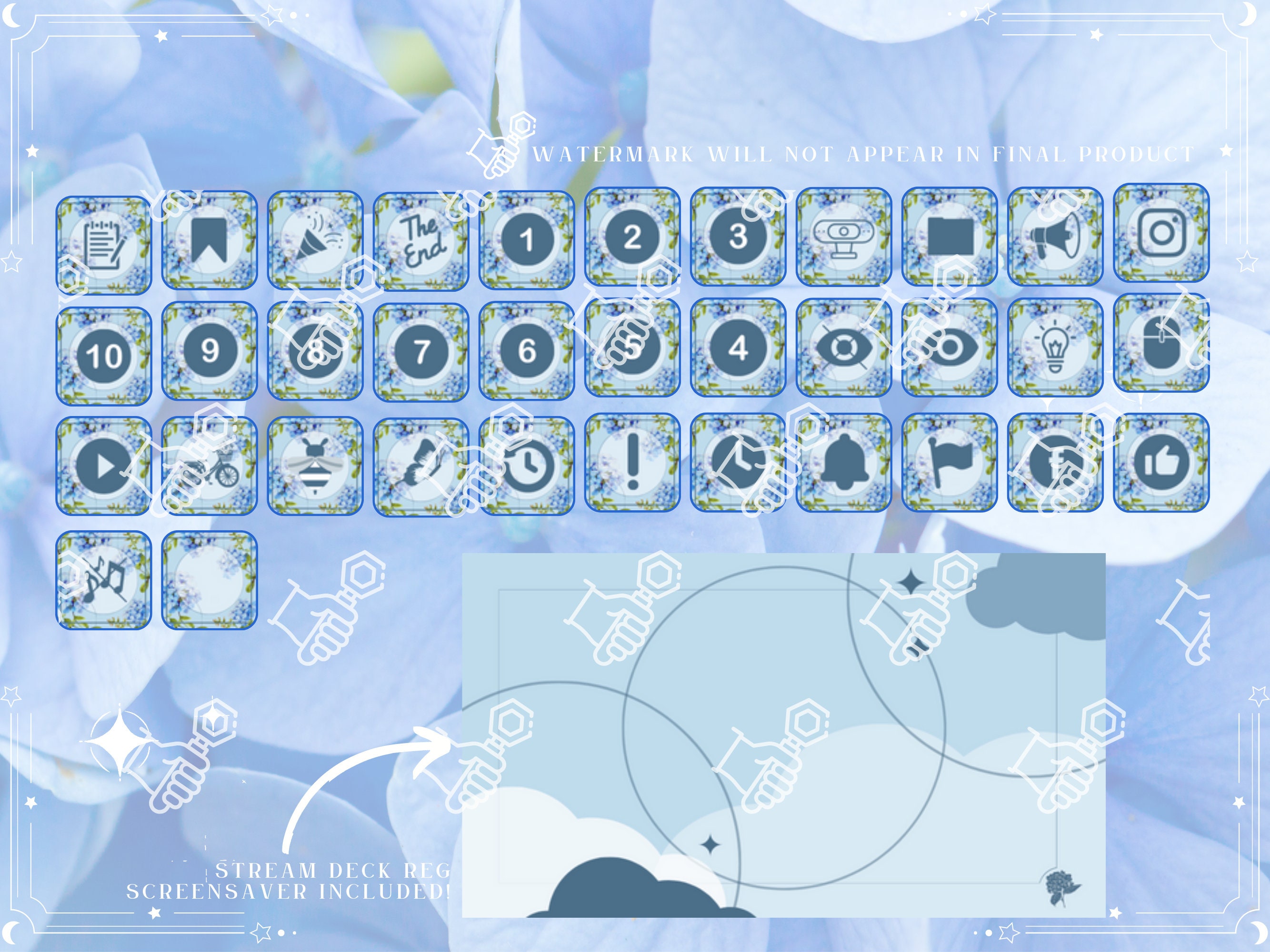 STREAM DECK Blue Hydrangeas in Bloom Icons | Streamer | Twitch ...