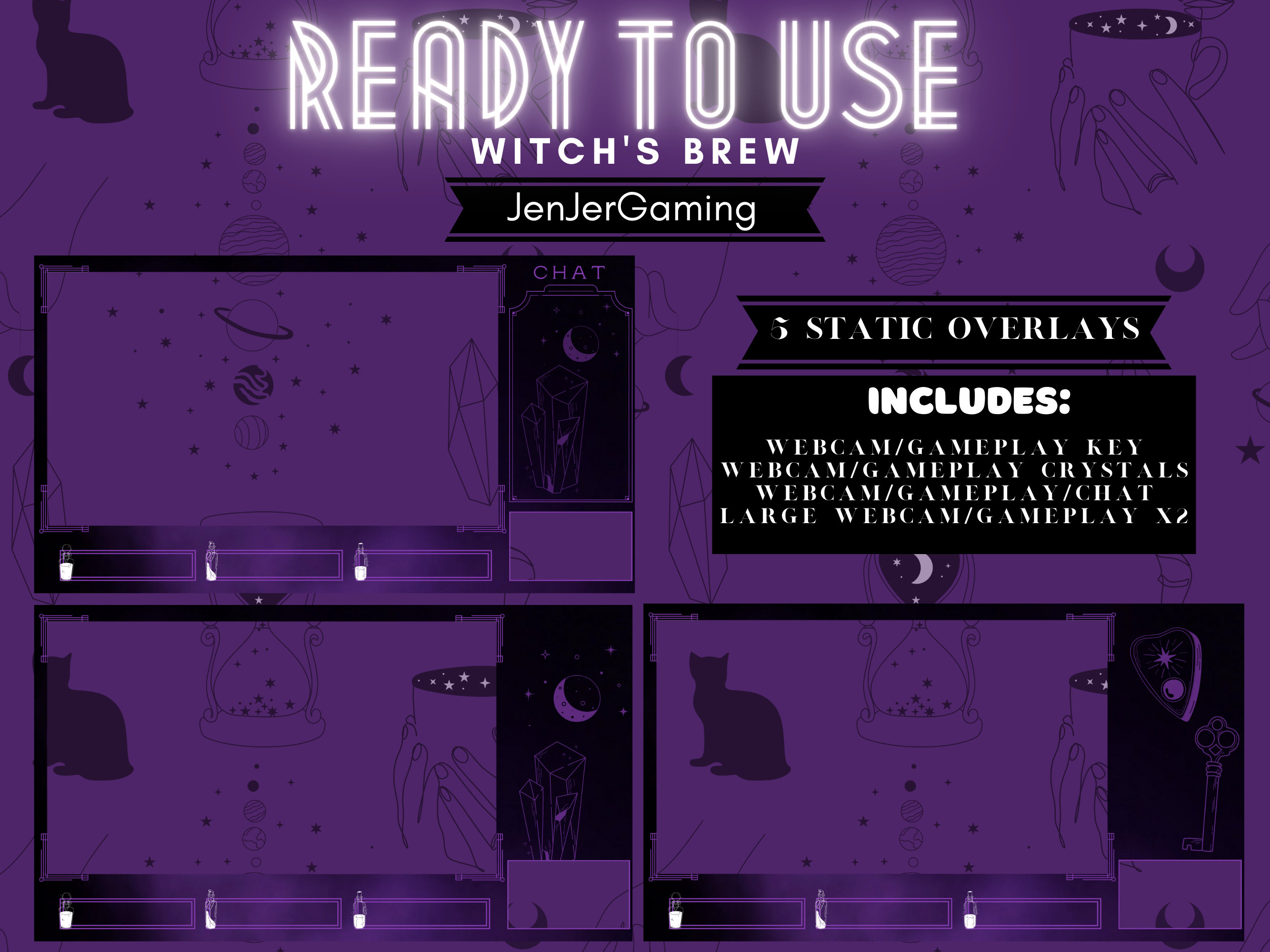 ANIMATED Witch Brew Stream Package | Purple | Black | Gothic | Celestial | Stars | Moon | Witchy ...