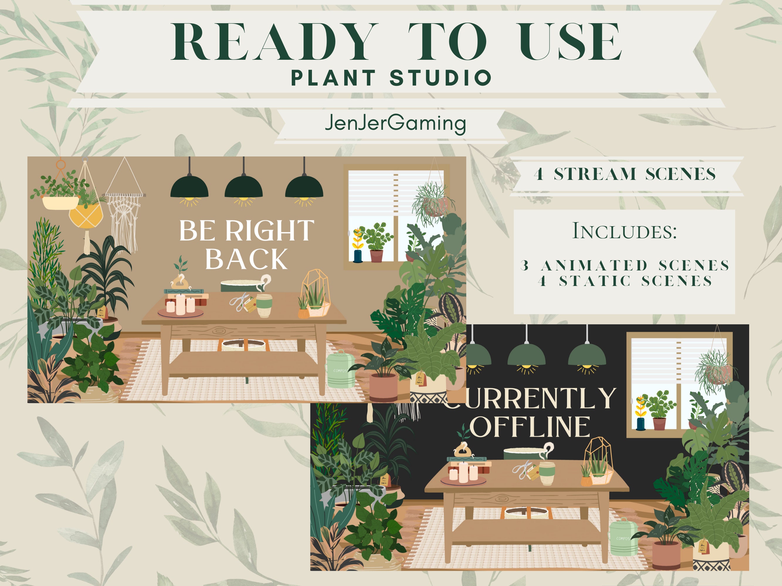 ANIMATED Plant Studio Stream Package | Twitch Overlay| Green | Cozy ...