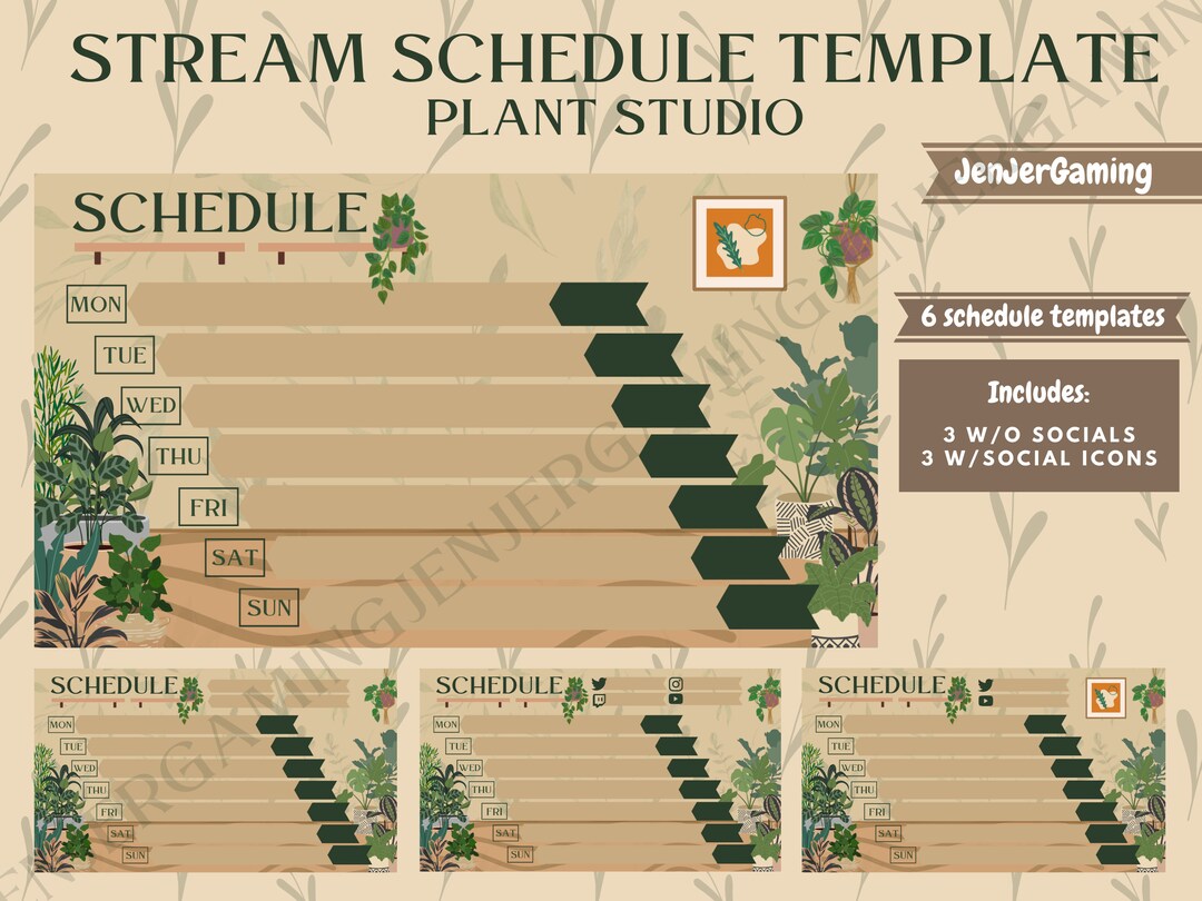 SCHEDULE Plant Studio Stream BLANK Template | Green | Cozy | Greenery ...