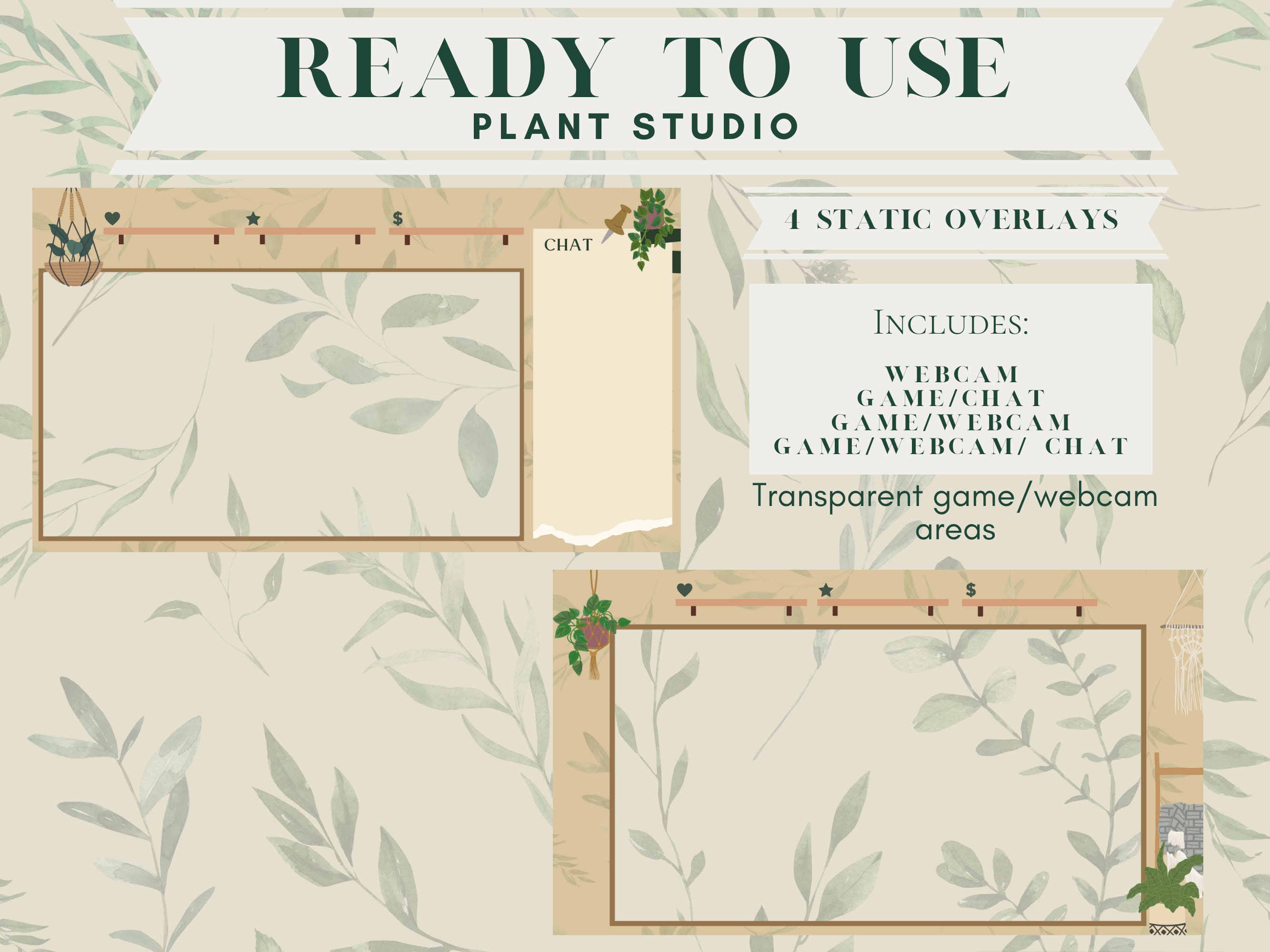 ANIMATED Plant Studio Stream Package | Twitch Overlay| Green | Cozy ...