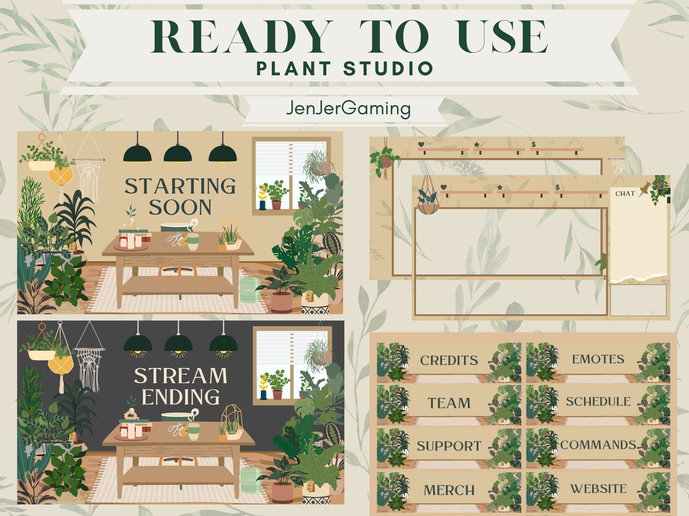 ANIMATED Plant Studio Stream Package | Twitch Overlay| Green | Cozy ...