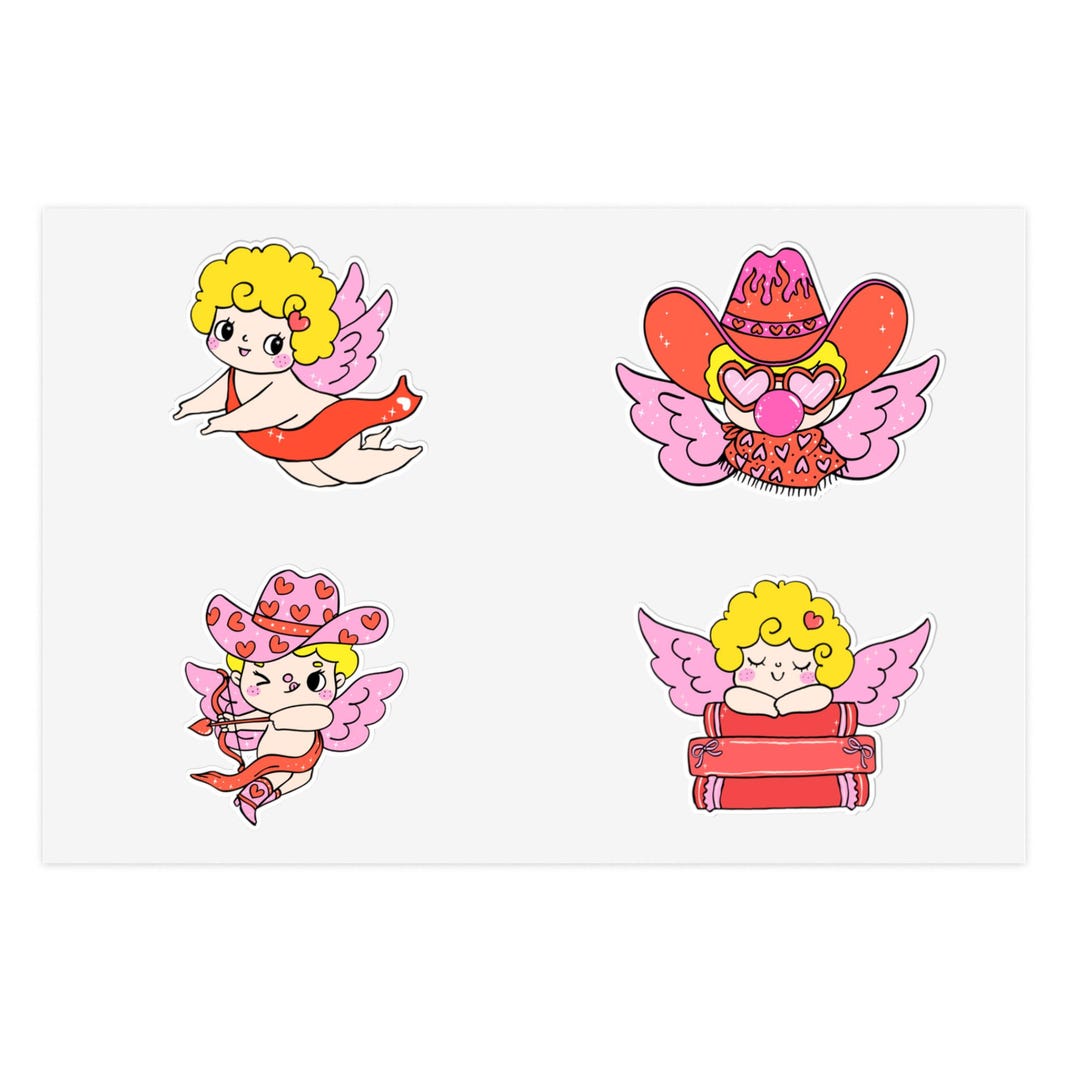 Cowboy Cupid Sticker Sheet | Retro Valentine Angel Stickers - Etsy