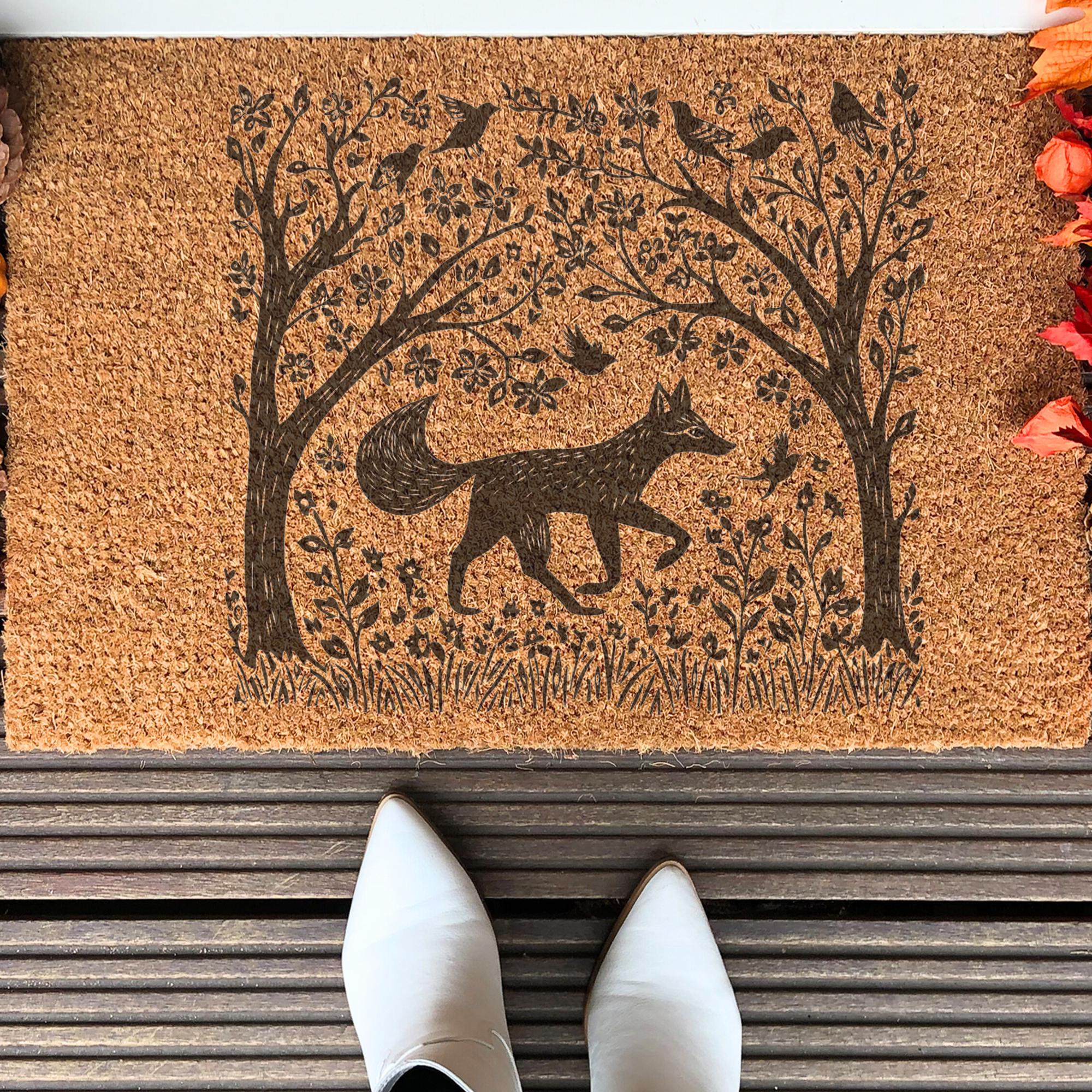 Folklore Style Doormat - Cottagecore Floral Forest With Fox - Bohemian ...