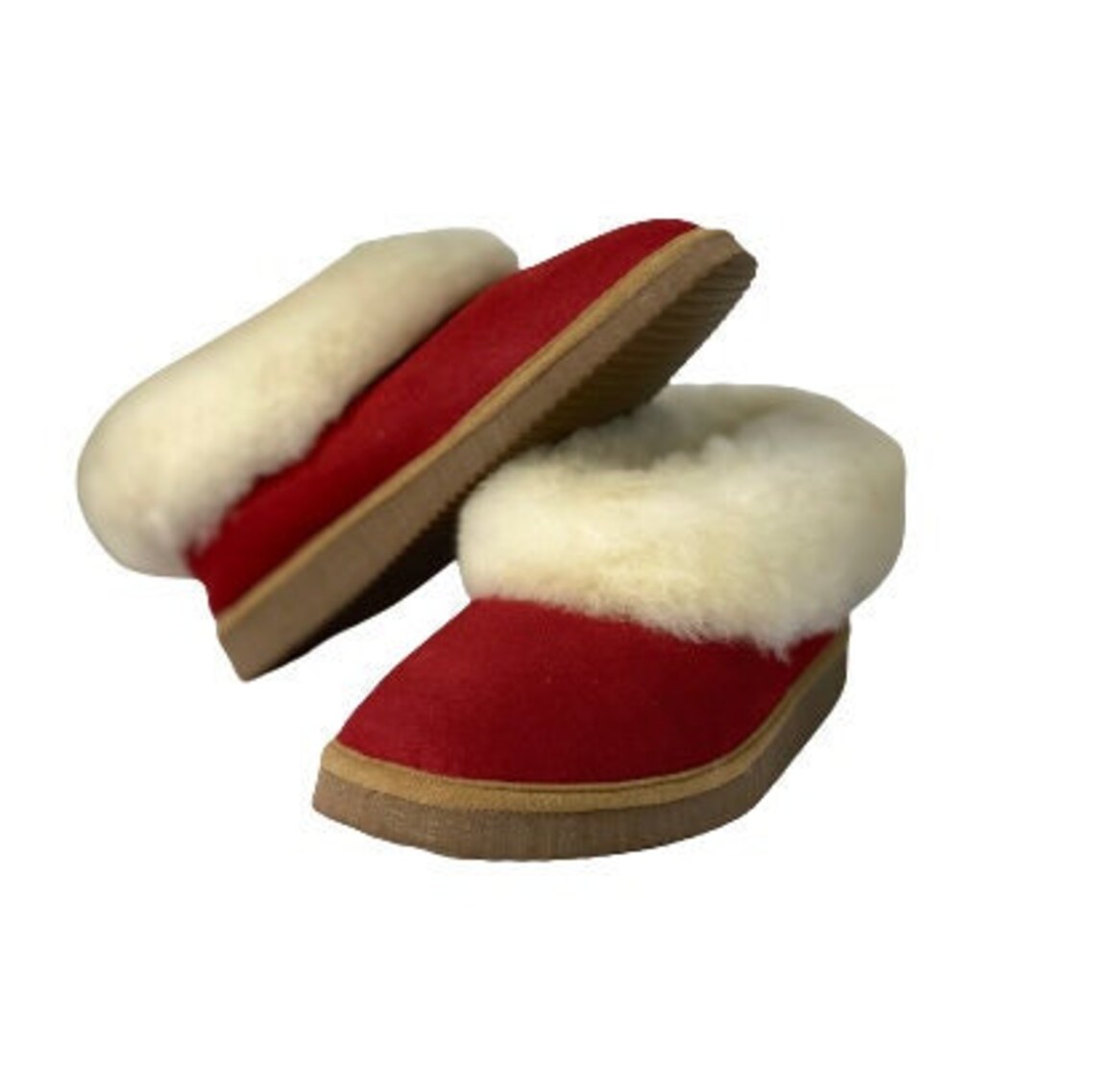 Chaussons fourrés en peau de mouton véritable - Rouge - Etsy France