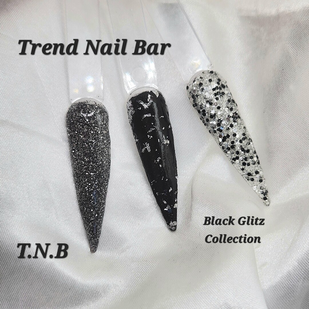 Black Glitz Collection- Nail Dip Powder, Dip Powder for Nails, Black ...