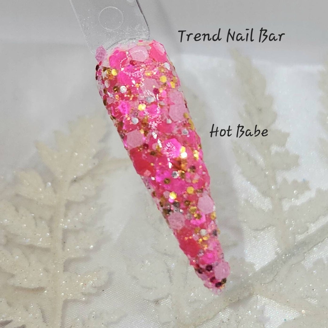 Hot Babe Pink Glitter Dip Powder Nail Dip Powder Acrylic Dip Powder Chunky Glitter Nails Dip