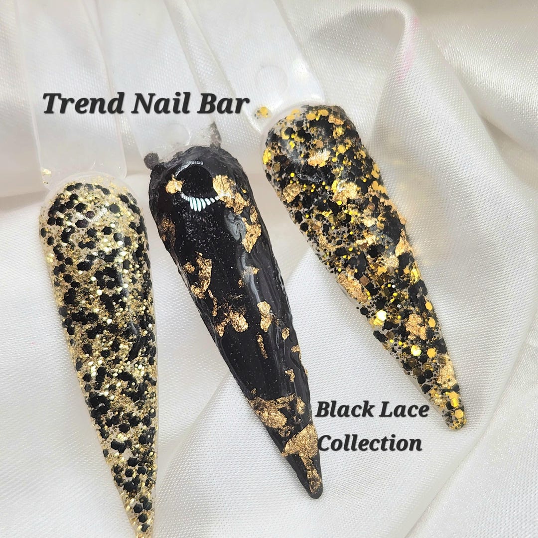 Black Lace- Gold Foil Dip Powder, Black Dip Powder, Nail Dip Powder ...