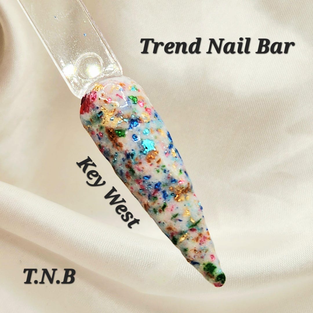 Key West Nail Dip Powder: White Shimmer With Colorful Flakes - Etsy