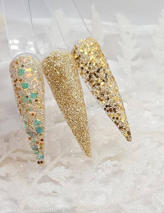 Gold Glitter Collection Nail Dip Powder Gold Glitter Dip - Etsy