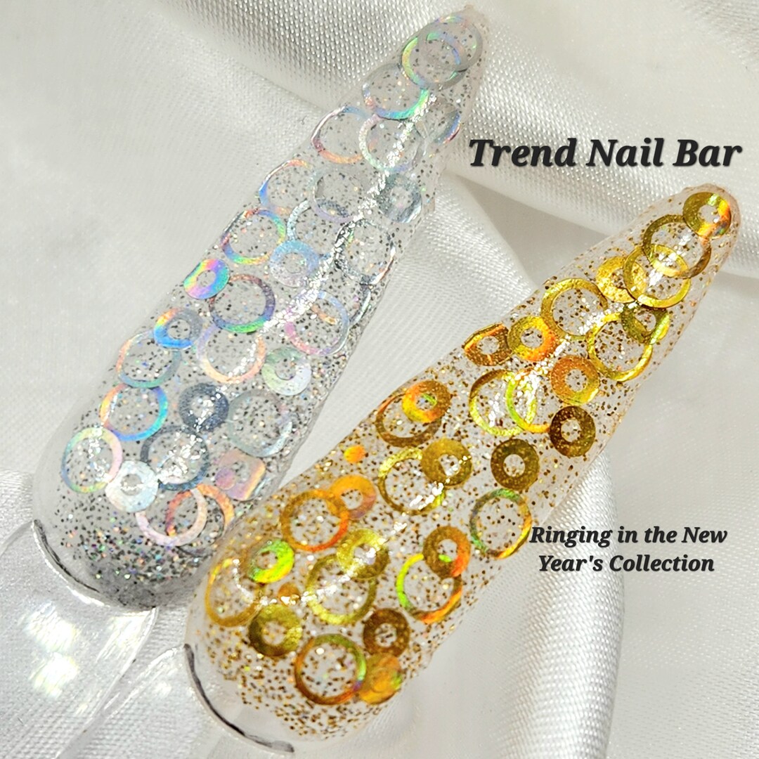 Ringing New Years Eve Nail Dip Powder, Gold and Silver Circle Nail Art, Dip Powder, Acrylic ...