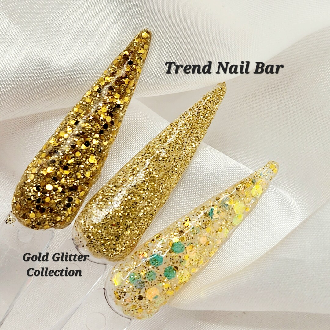 Gold Glitter Collection Nail Dip Powder, Gold Glitter Dip Powder, Dip ...