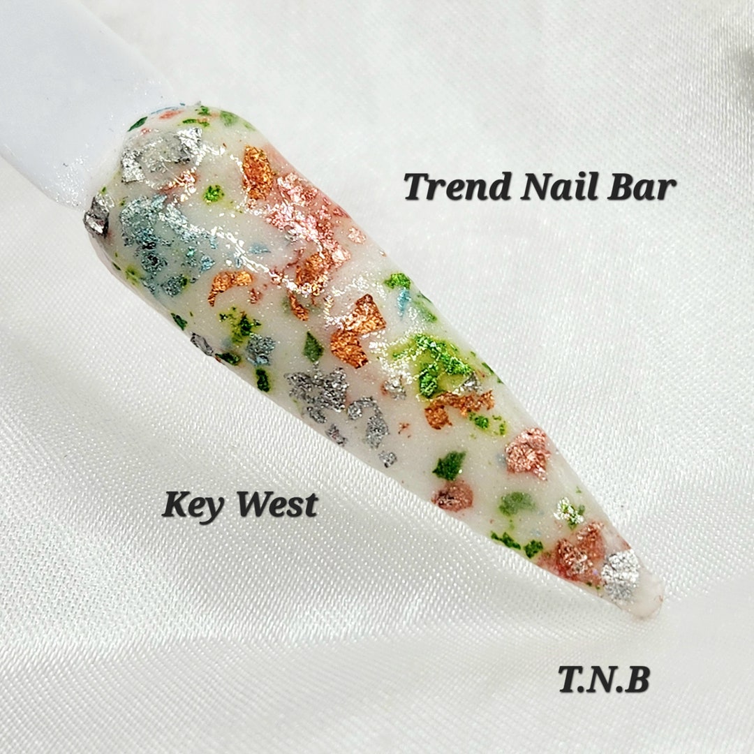 Key West- Nail Dip Powder, White Acrylic Shimmer Dip Powder, Flakes Dip ...