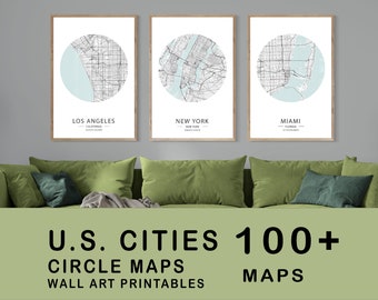 100 Pieces U.S. City Prints, City Map Bundle, City Map Decor, City Map ...