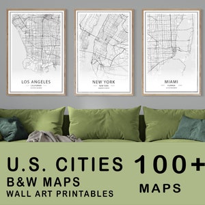 100 Pieces U.S. City Prints, City Map Bundle, City Map Decor, City Map ...