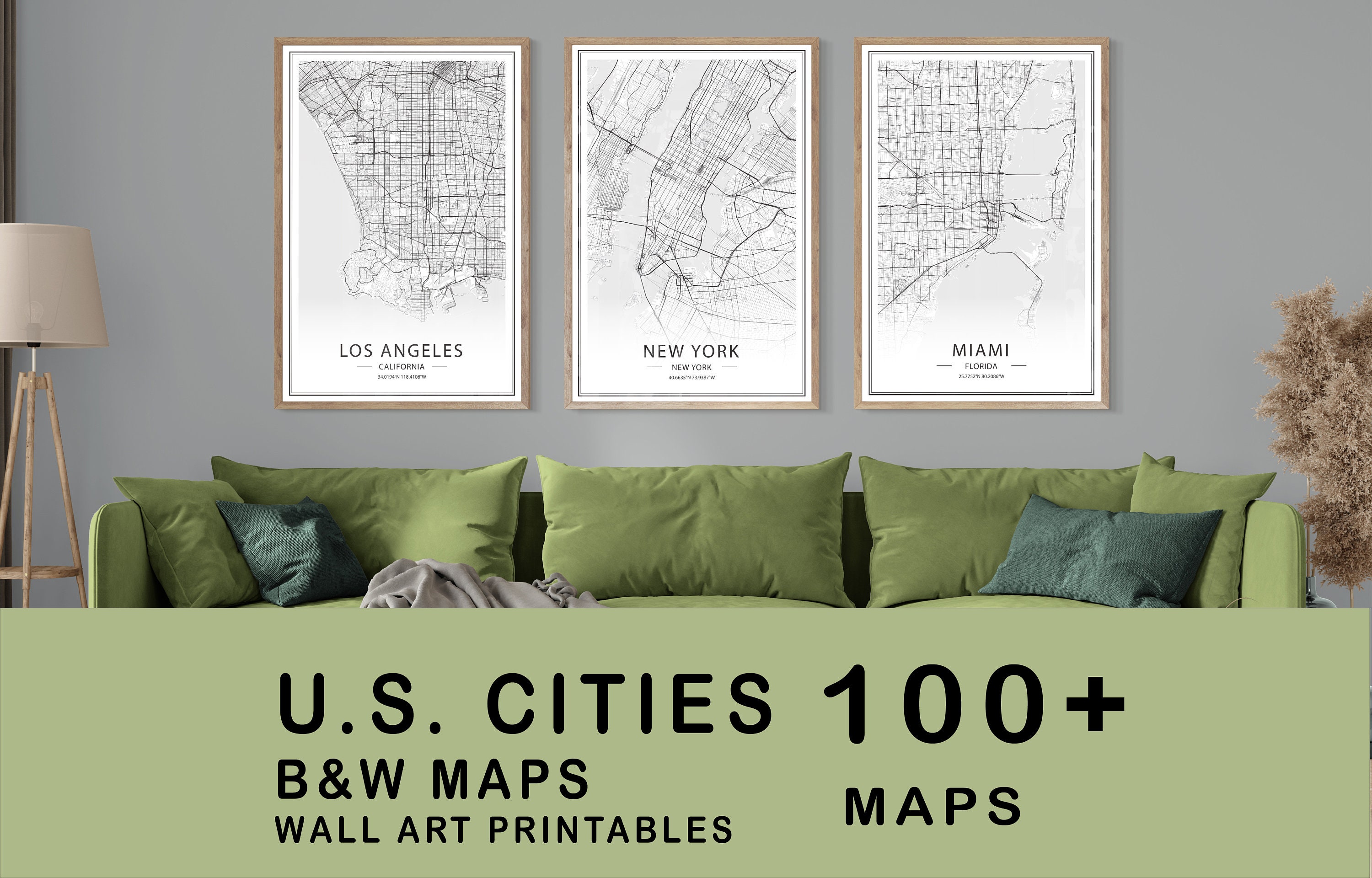 100 Pieces U.S. City Prints, City Map Bundle, City Map Decor, City Map ...