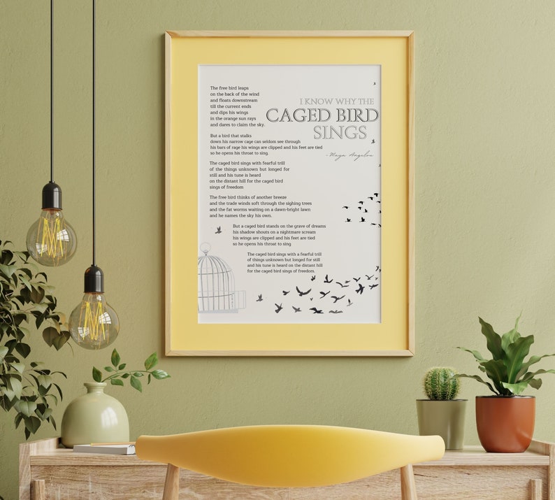 Caged Bird Sings Maya Angelou Poetry Print, Wall Art, Printable Digital ...