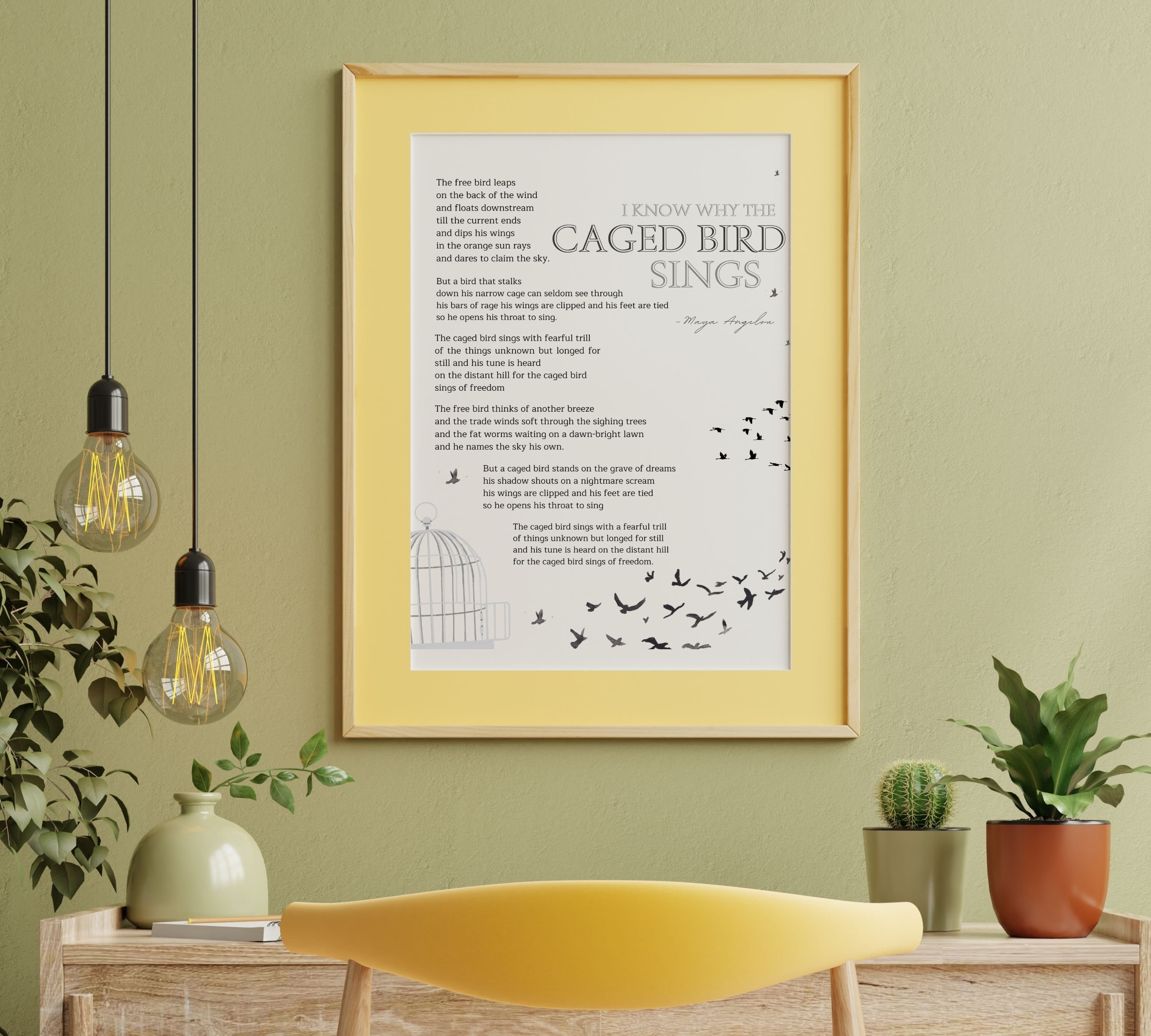 Caged Bird Sings Maya Angelou Poetry Print, Wall Art, Printable Digital ...