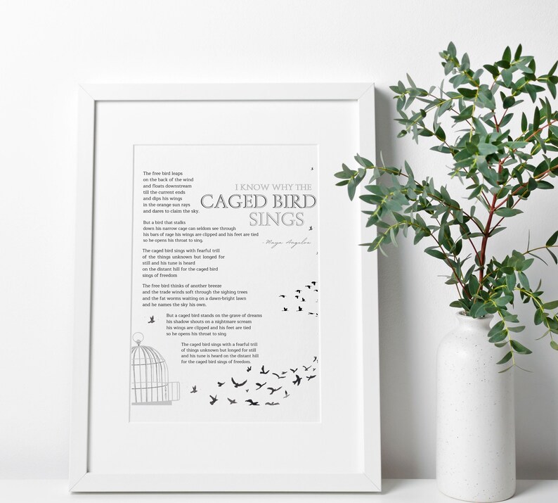 Caged Bird Sings Maya Angelou Poetry Print, Wall Art, Printable Digital ...